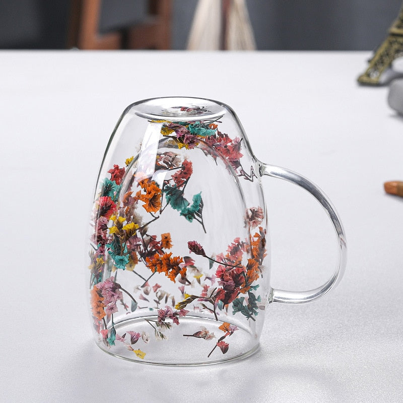 Double Wall Dry Flowers Glass Mug – Blackbrdstore