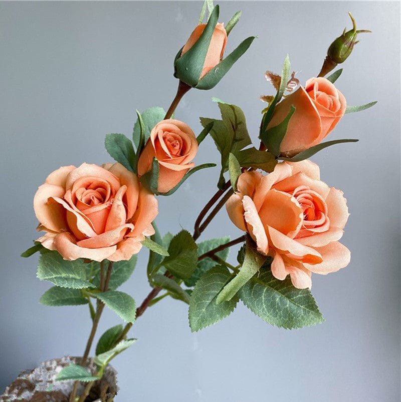 Artificial 4 Heads Roses Branch With Leaves - Blackbrdstore