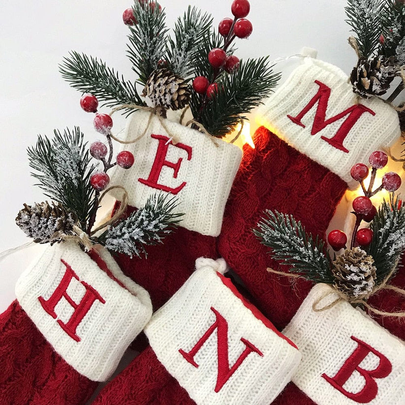 Knitted Christmas Alphabet Letters Socks - Blackbrdstore